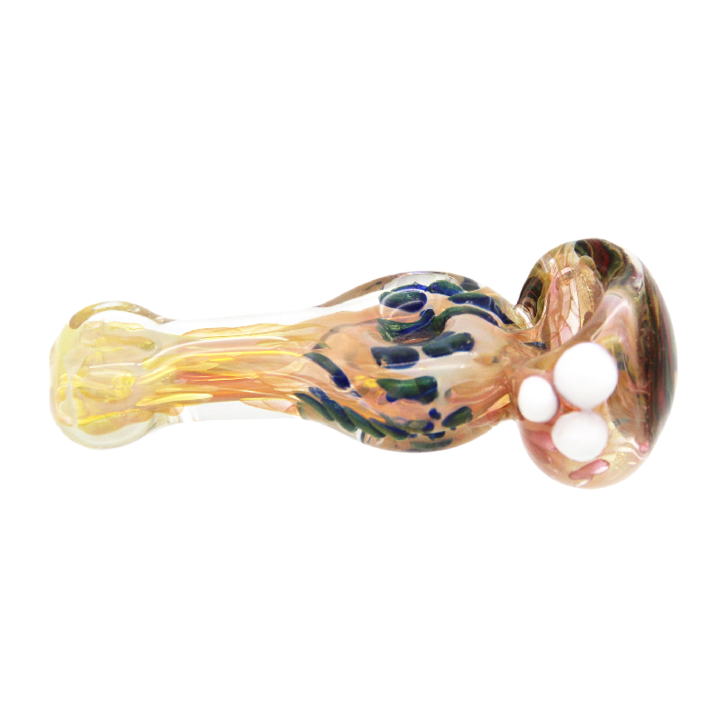 3.5'' GOLD FUMED HAND PIPE WITH REVERSE ARTWORK ON THE HEAD | Gotham Distro