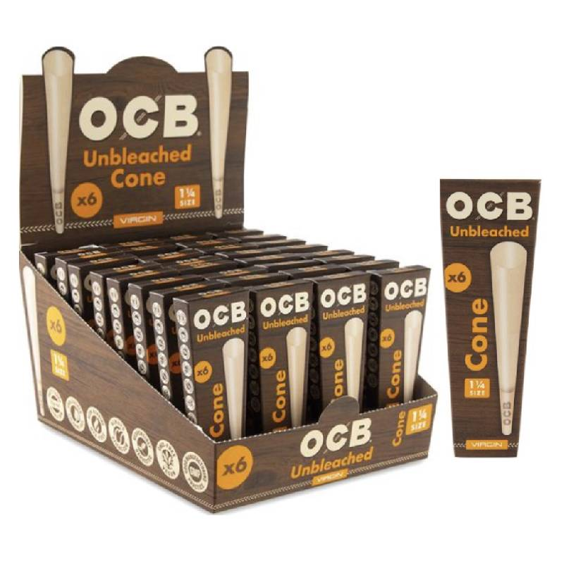 OCB UNBLEACHED CONE 1 1/4 - 6PK 32CT VIRGIN | Gotham Distro