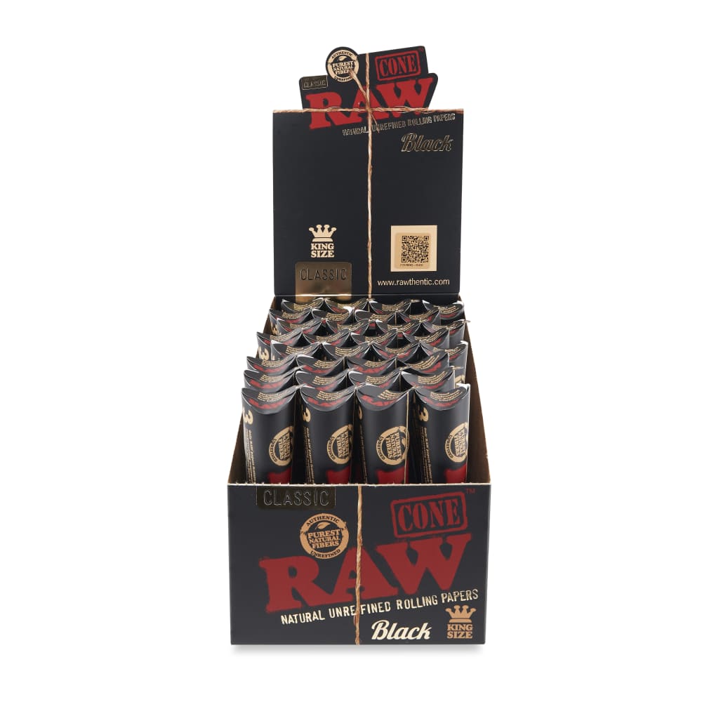 RAW CONES BLACK KING SIZE CLASSIC 3CT PACK 32 PACK PER BOX | Gotham Distro